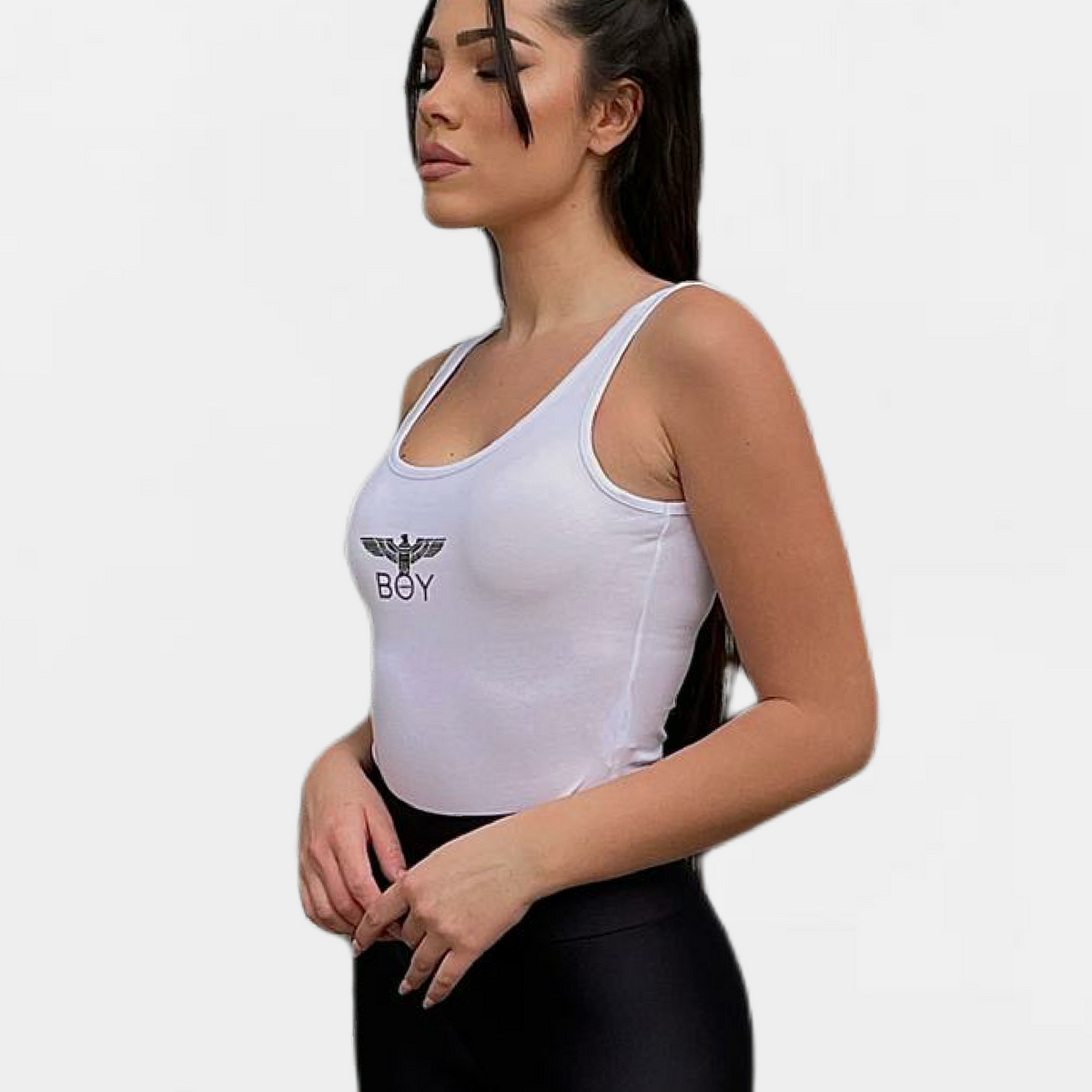 Body donna BOY LONDON bielastico in cotone bianco/nero/fuxia – MASCARO
